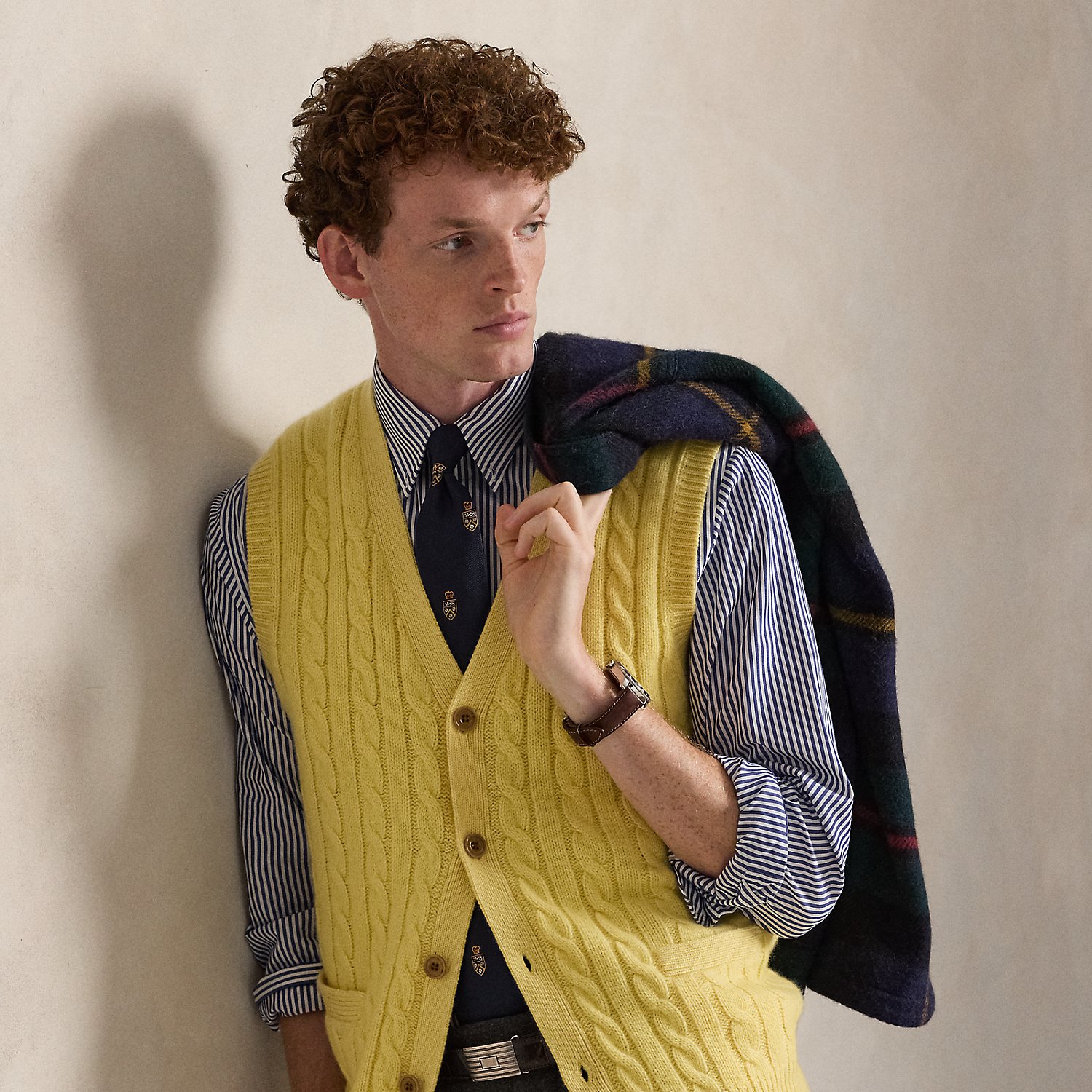 RALPH LAUREN Ralph Lauren Cable-Knit Wool-Cashmere V-Neck Sweater Vest